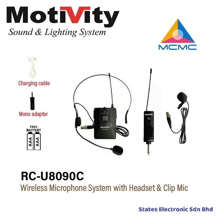 Motivity RC-U8090 UHF Wireless Headset/Clip Microphone (MCMC Certified ...