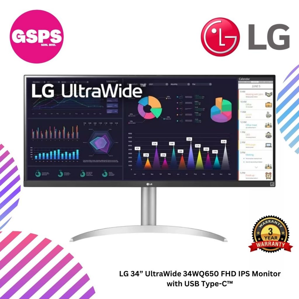 LG 34” UltraWide 34WQ650 FHD IPS Monitor with USB Type-C™ | Shopee Malaysia
