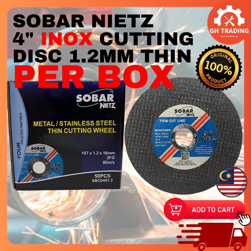 SOBAR 1Box 4" INOX Cutting Disc 4" x 1.2 x 16mm Stainless Steel Cutting ...