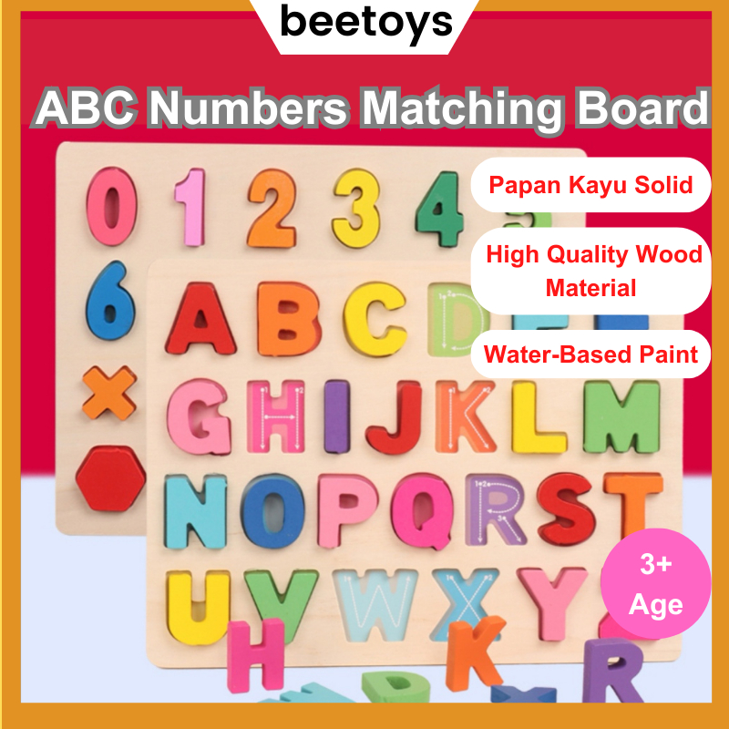 ABC Number Shapes Matching Board Kids Wooden Jidsaw Puzzle Montessori ...