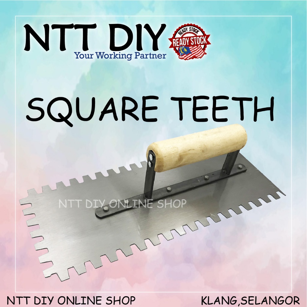 NTT DIY Plastering Steel Trowel Square Teeth Notched With Wood Handle ...