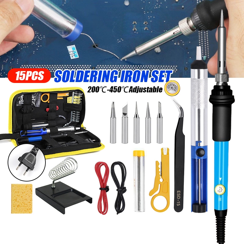60W Adjustable Temperature Soldering Iron 936 Tips Station Solder Tools ...