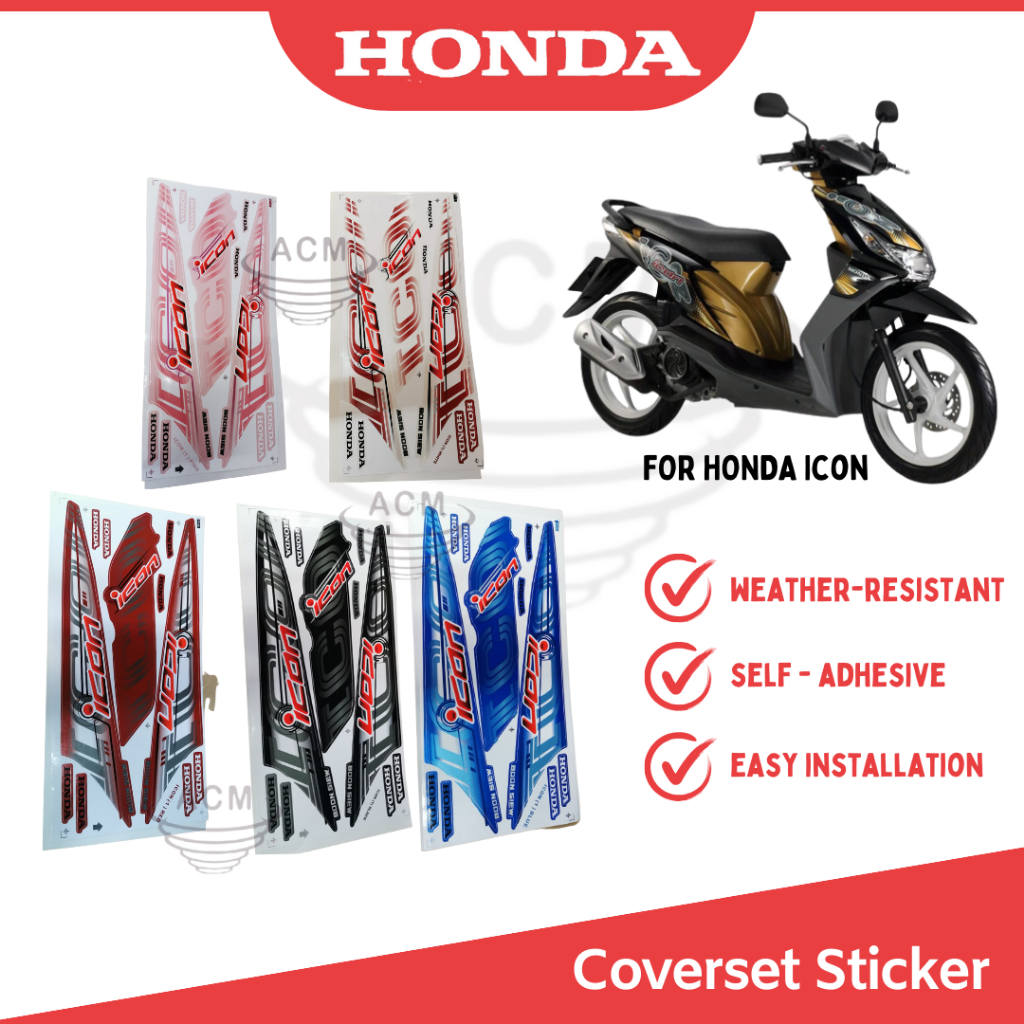 HONDA Icon New Coverset Sticker Stripe Strike Icon Baru Ikon Body Cover ...