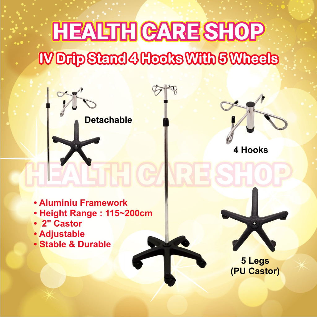 IV Drip Stand 4 Hooks With 5 Wheels | Shopee Malaysia