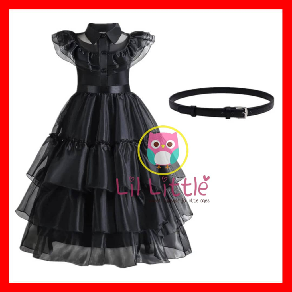 Lil Little Wednesday Costume Cosplay dress Addams Black Halloween Dance ...