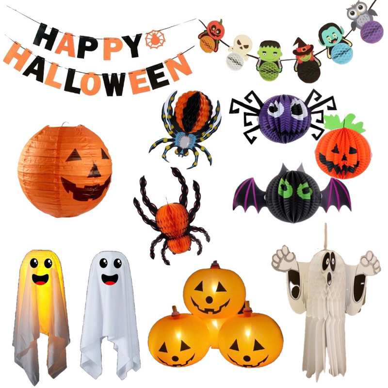 (Ready Stock) Halloween Decoration Pumpkin Ghost Spider Lantern Pull ...