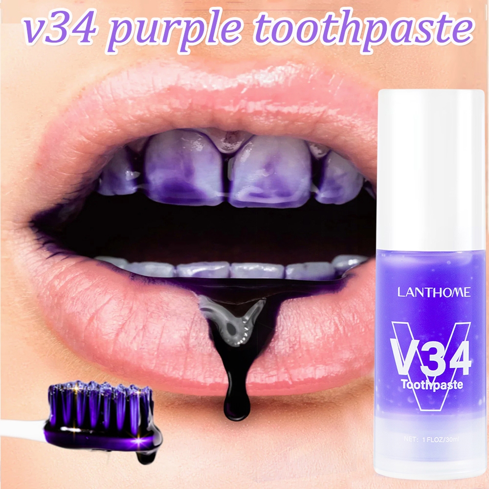 V34 Whitening Toothpaste hismile Teeth Whitening original purple ...