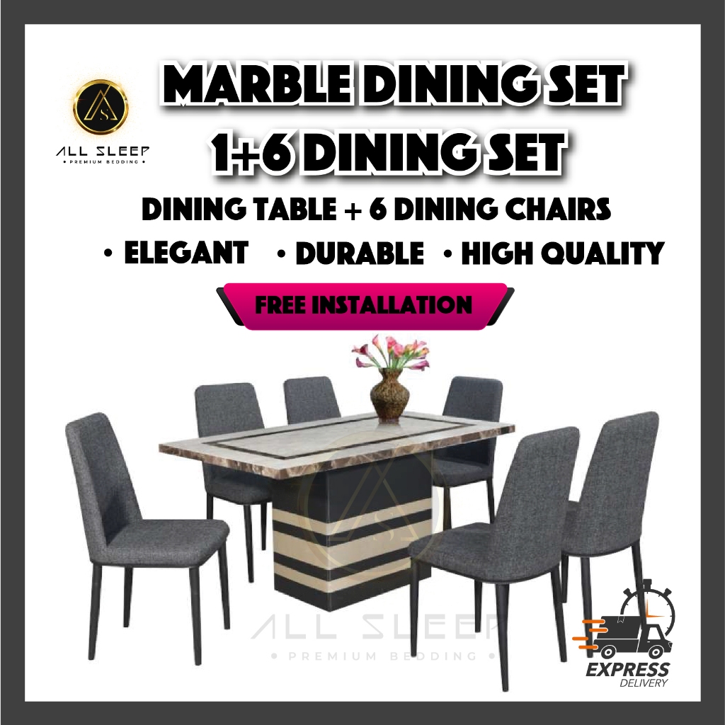 Set Meja Makan 6 Kerusi Meja Batu Marble Dining Table Set 6 Chair ...