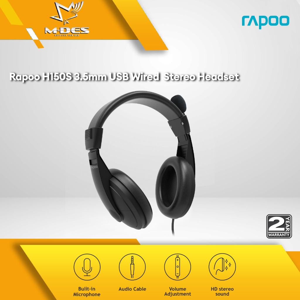 Rapoo H150S Stereo Wired Over Ear Headphones with Microphone Noise ...