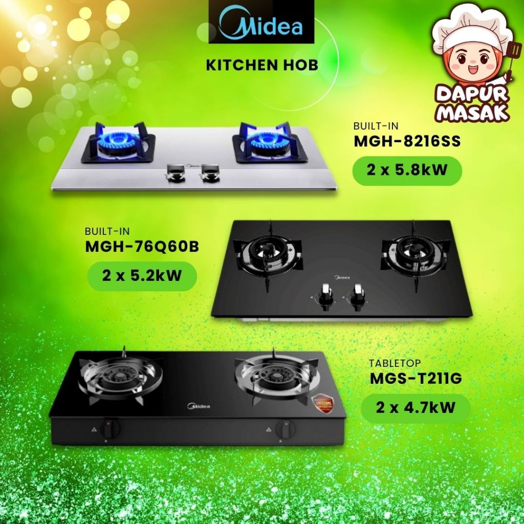 Dapur Masak Midea Gas Stove MGS-T211G MGH-76Q60B MGH-8216SS Kitchen ...