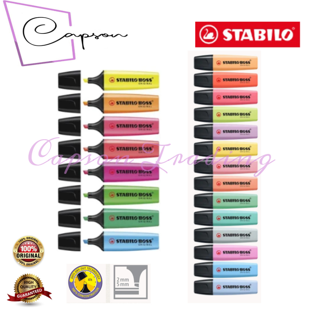 STABILO Boss Original Highlighter Fluorescent / Pastel Highlight Pen 70 ...