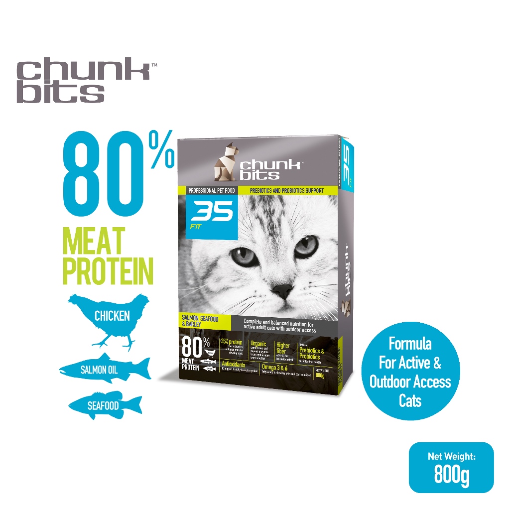 CHUNKBITS FIT 35 Cat Dry Food - Salmon/Seafood/Barley (800g) | Shopee ...