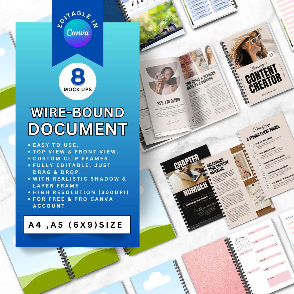 A5 A4 Comb-Bound Document Mockup Wire-bound Notebook Mockup Canva ...