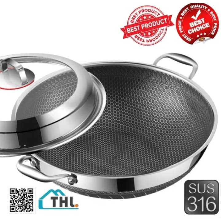 SUS316 Stainless Steel Honeycomb Pan Non-Stick Wok With Lid | Shopee Malaysia