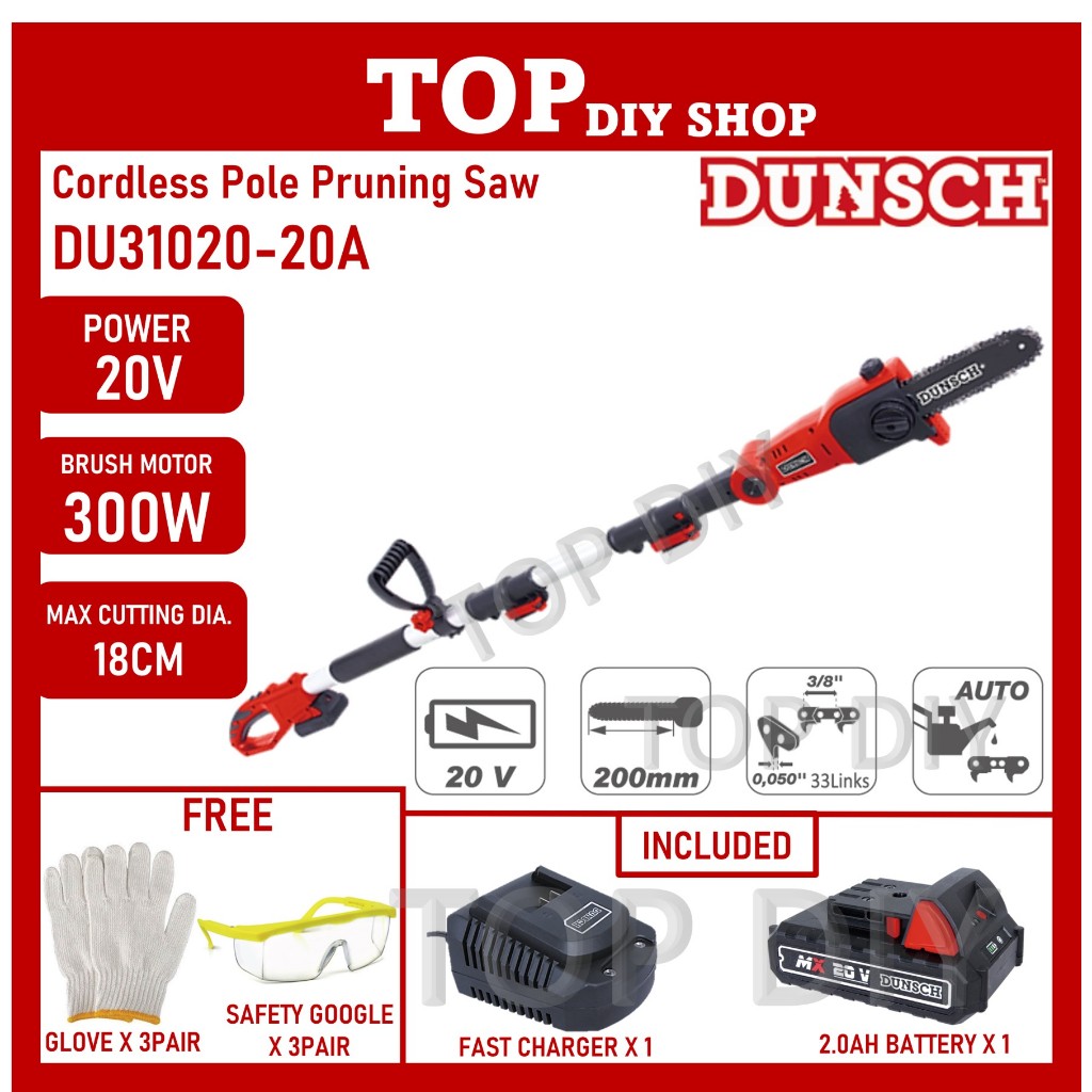 Dunsch Cordless Pole Saw DU31020-20A Branch Saw Wood Pruning Cutter ...