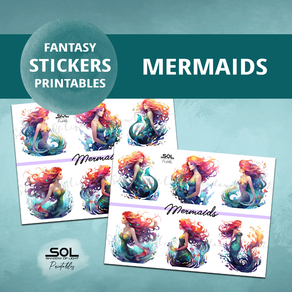 Mermaids Stickers | Printable Watercolor Washi Stickers | PDF file ...