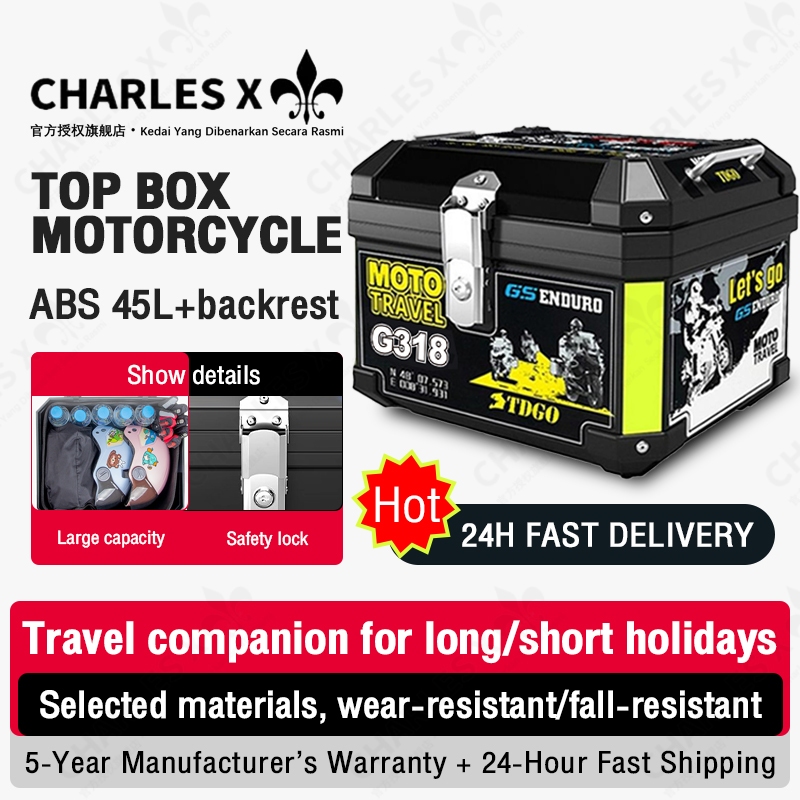 🔥READY STOCK🔥Top Box Motorcycle ABS 45L Waterproof Box Premium ...