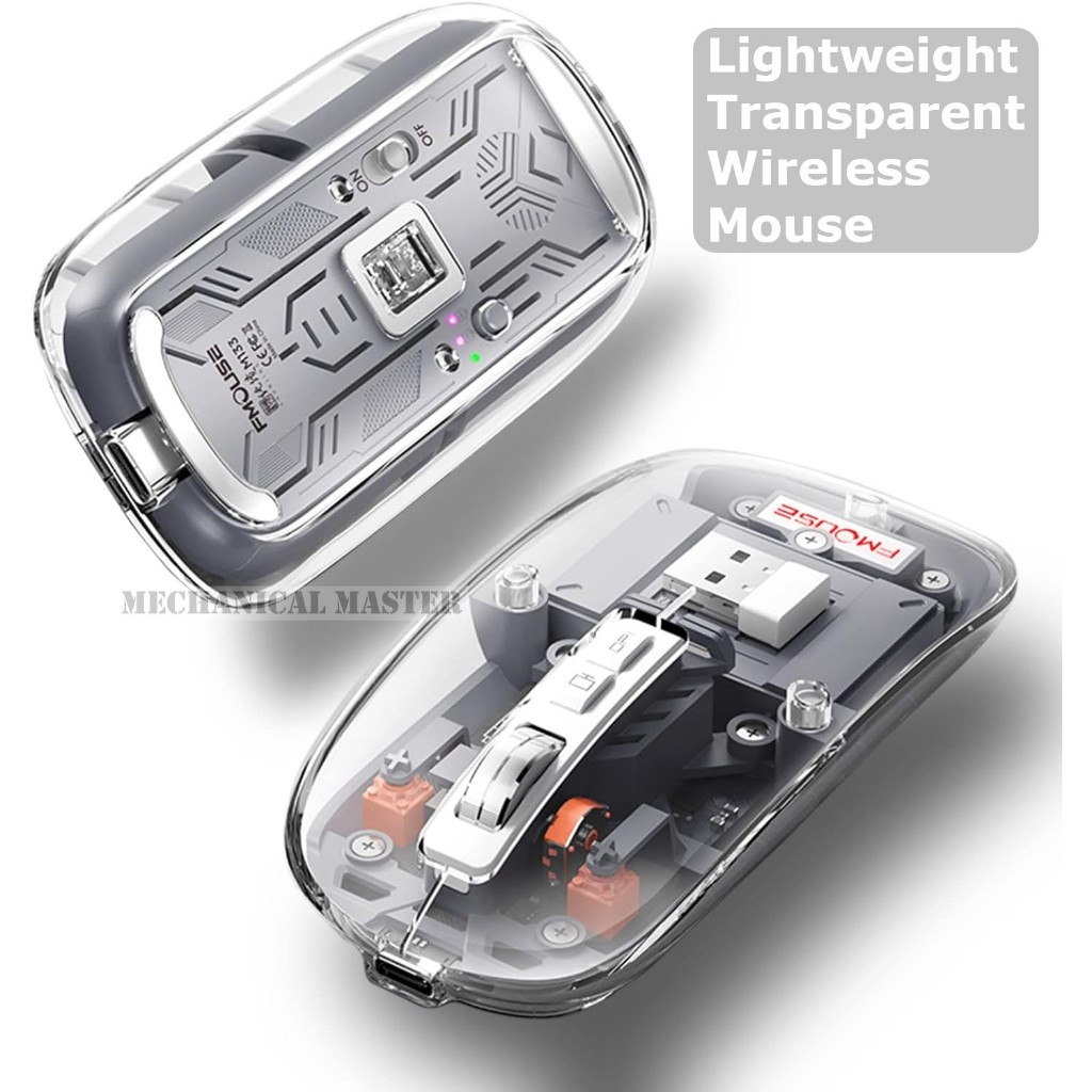 FMOUSE M133 Wireless Gaming Mouse Silent Transparent Rechargeable 2.4G ...