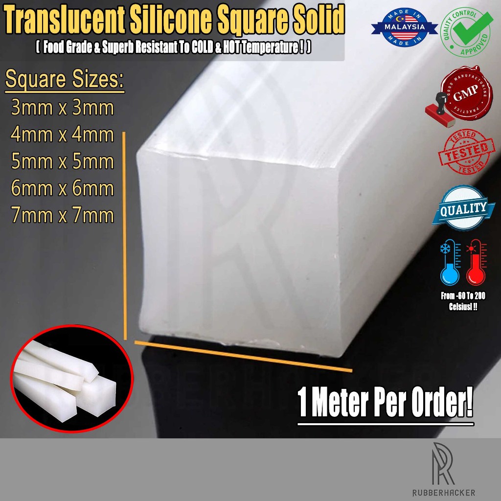 Silicone Square Translucent Solid Rubber Strip 3mm to 7mm Various Sizes ...