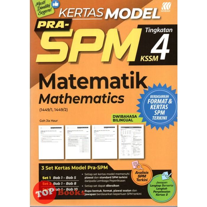 [topbooks Sasbadi] Kertas Model Pra Spm Matematik Tingkatan 4 Kssm