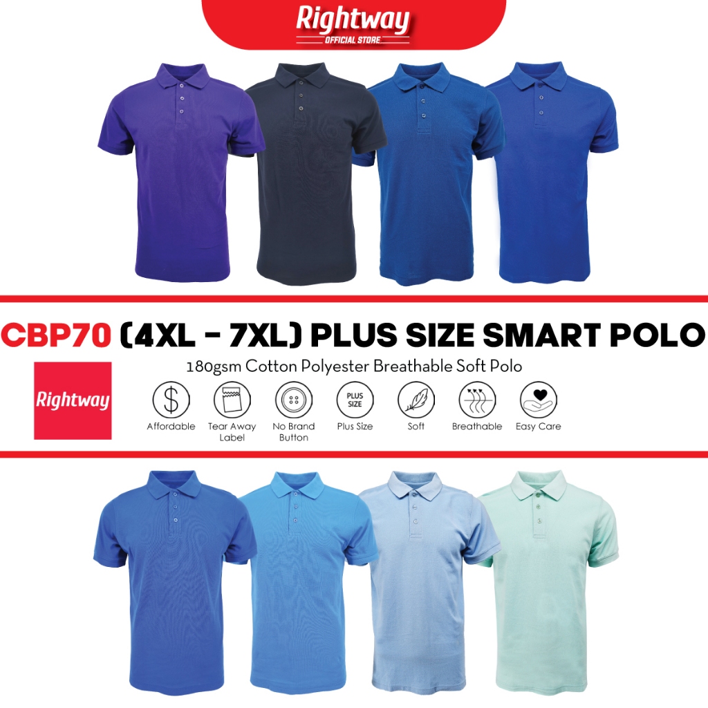 RIGHTWAY (4XL - 7XL) Plus Size Cotton Blend Casual Polo CBP70 Unisex 180gsm Breathable Baju Polo ...