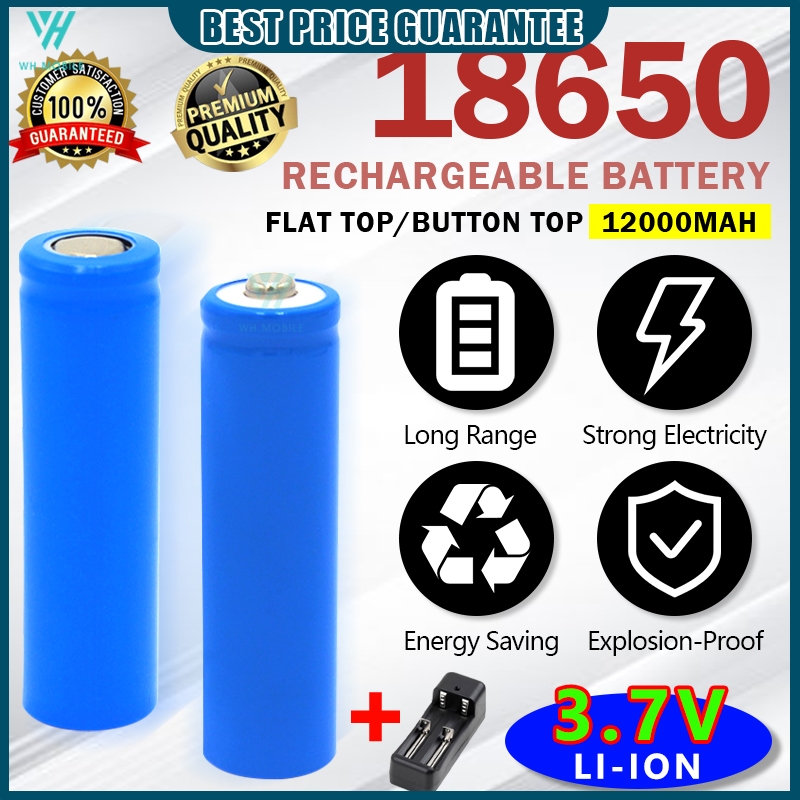 18650 Battery 3.7V Bateri Boleh Cas Semula Rechargeable 18650 Lithium Battery 20000mAh Flat Top ...