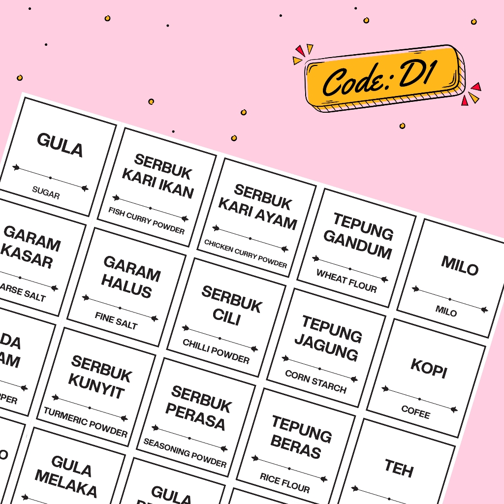 CUSTOM STICKER DAPUR WATERPROOF (40 & 80PCS NAMA BARANG DAPUR) | Shopee ...