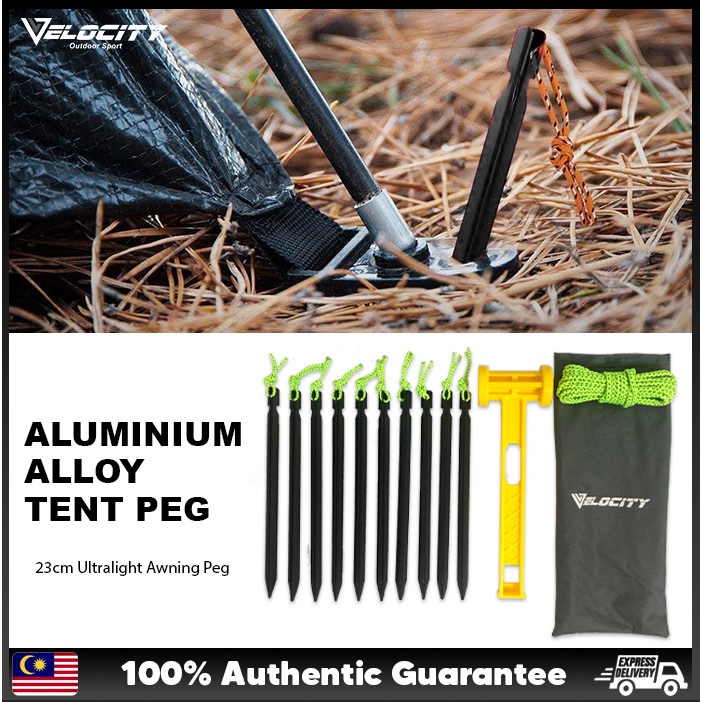 Velocity Tent Peg Set With Paracord and hammer Tent Nail Camping Peg ...