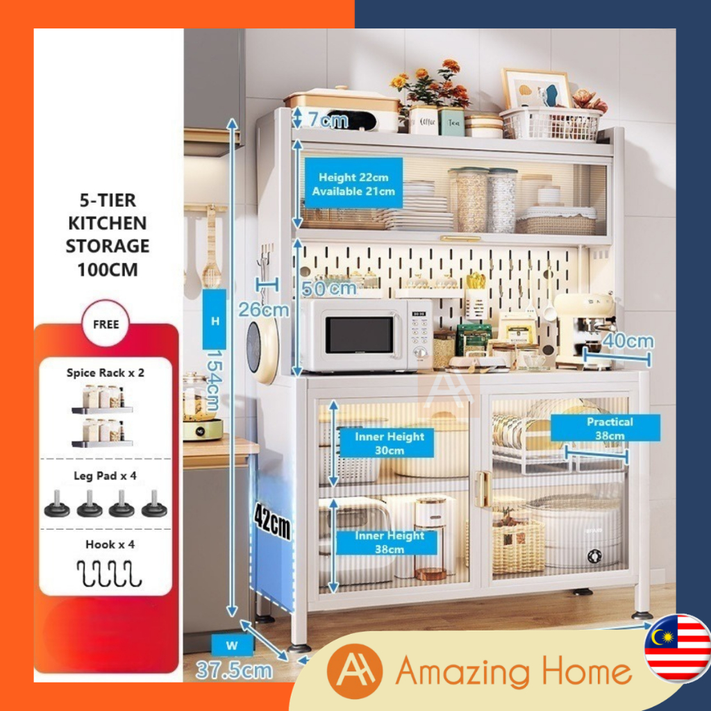 AmazingHome 5 Tier Kitchen Cabinet Storage Kitchen Rack With Hole Board ...