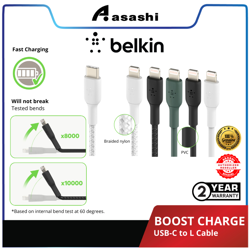 Belkin BOOST CHARGE USB-C to L Cable -1meter Black / Green / White ...