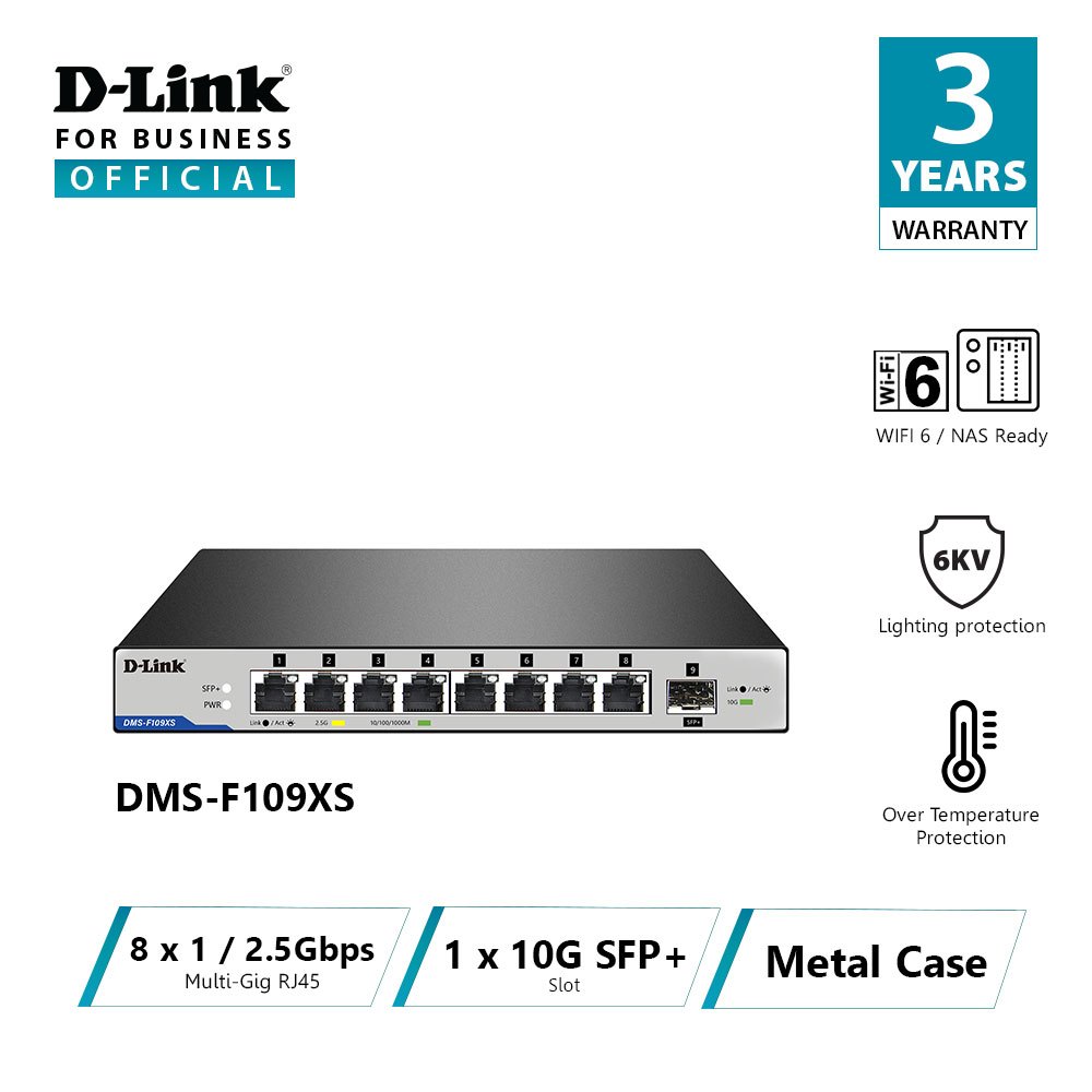 D-Link 9-Port 2.5G/10G Multi-Gigabit (MG) Desktop Switch DMS-F109XS | Shopee Malaysia