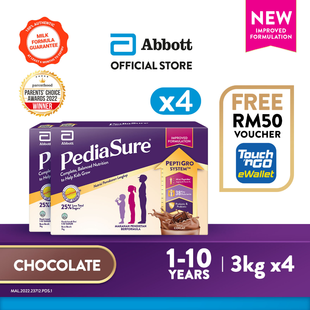Pediasure Petigro Child Nutrition Supplement for Growth - Chocolate BIB (3kg x 4) [FREE RM50 TNG ...