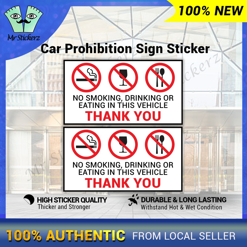 Prohibition Sign Car Sticker No Smoking/ No Drinks/ No Food in Vehicle ...