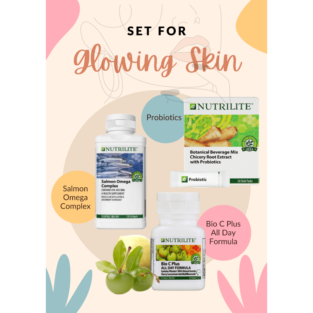 Probiotic, Salmon Omega Complex, Bio C Plus (Set Penjagaan Kulit Muka ...