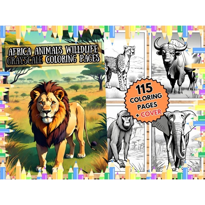 Africa Animals Wildlife Grayscale Coloring Pages - 115 Pages (pdf ...