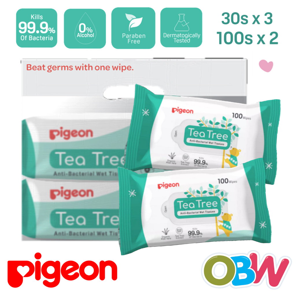 Pigeon Tea Tree Anti Bacterial Wet Wipes (100s x 2) | Wet Tissues ...