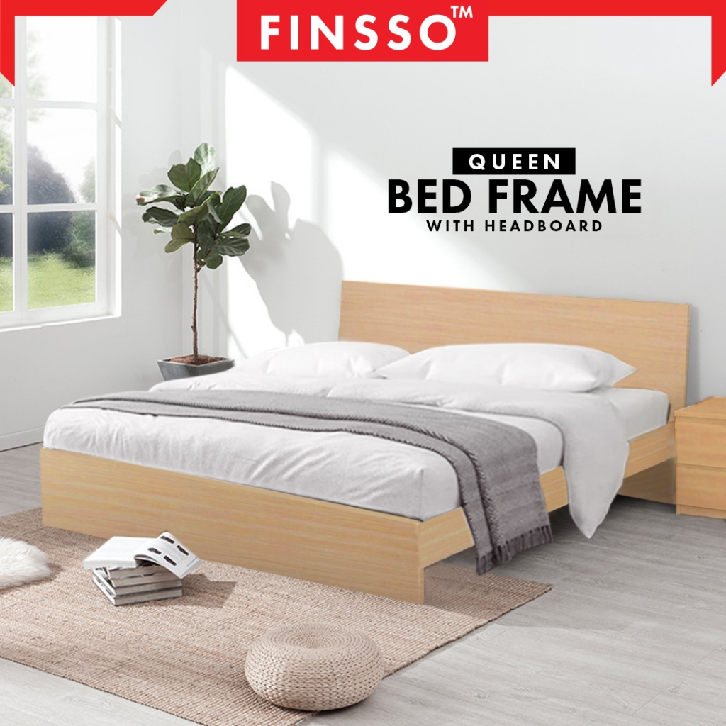 FINSSO : SNOW SERIES QUEEN SIZE WOODEN BED FRAME WITH HEADBOARD | Shopee Malaysia