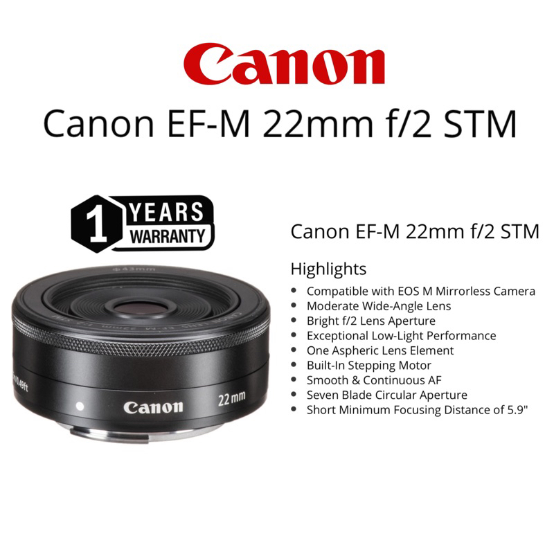 Canon 22mm F/2 STM lens original for canon eos m series m10 m100 m50 m5 m6 m200 original ...