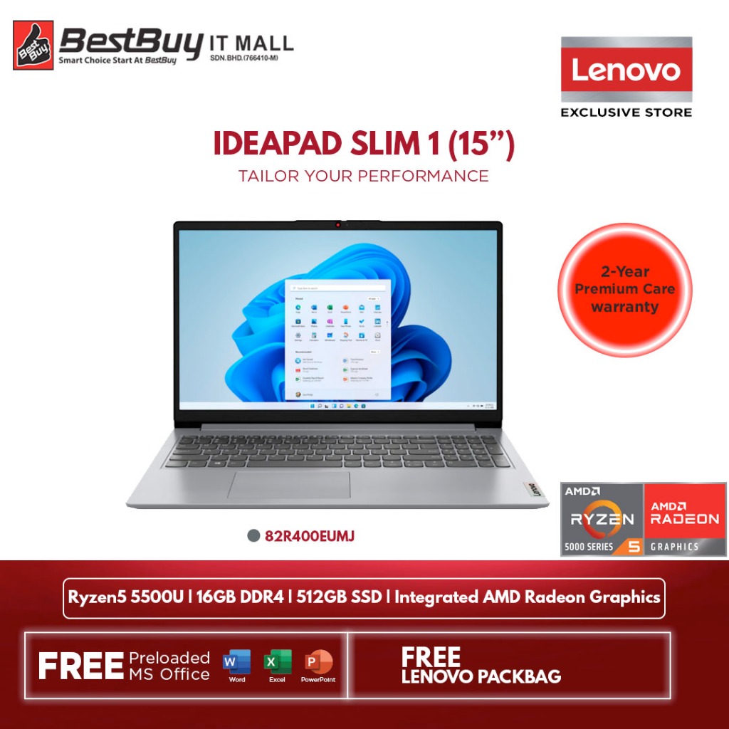 LENOVO LAPTOP IDEAPAD SLIM 1 IP1 82R400EUMJ (RYZEN 5 5500U /16GB RAM ...
