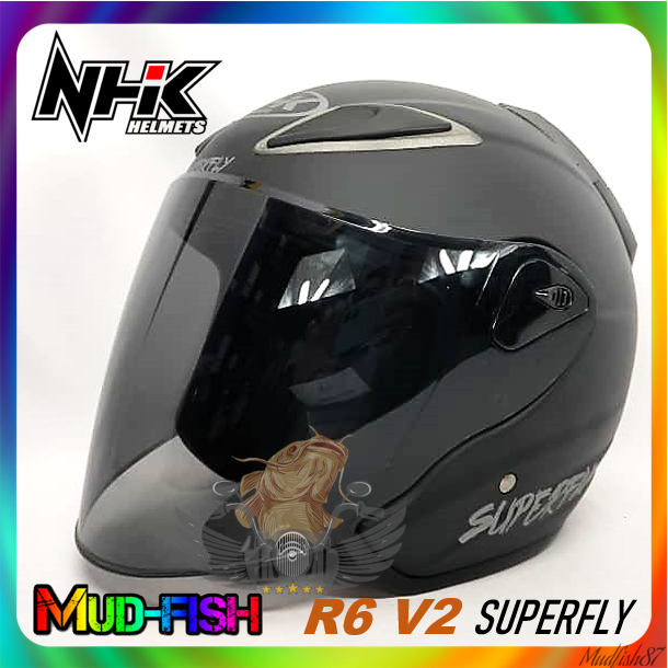 TOPI KELEDAR NHK R6V2 SUPERFLY HELMET R6 V2 (SOLID MATT BLACK) | Shopee ...