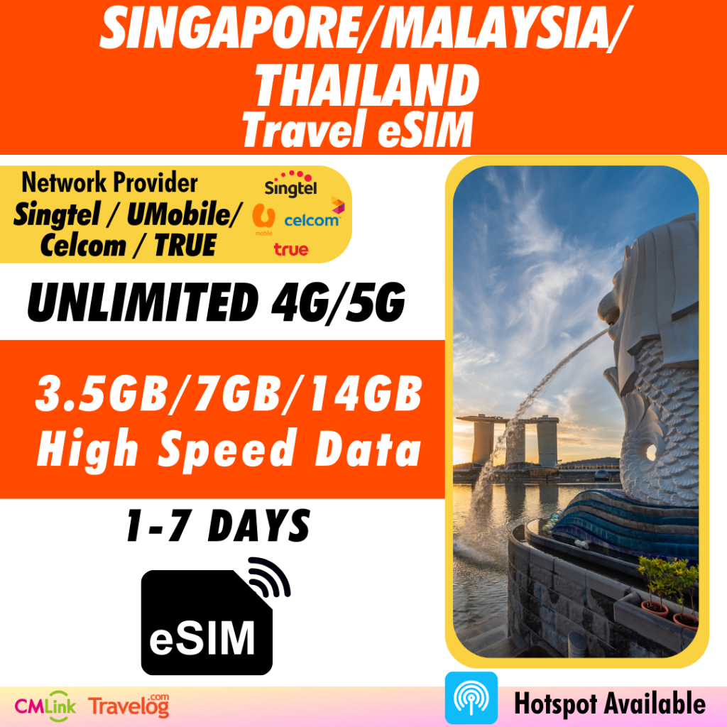 [Singapore, Malaysia, Thailand eSIM] [1-7 Days] High Speed Unlimited Data 4G Travel Prepaid eSIM ...