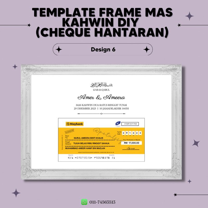 TEMPLATE DIY FRAME MAS KAHWIN (CEK HANTARAN) SOFTCOPY&HARDCOPY | Shopee ...
