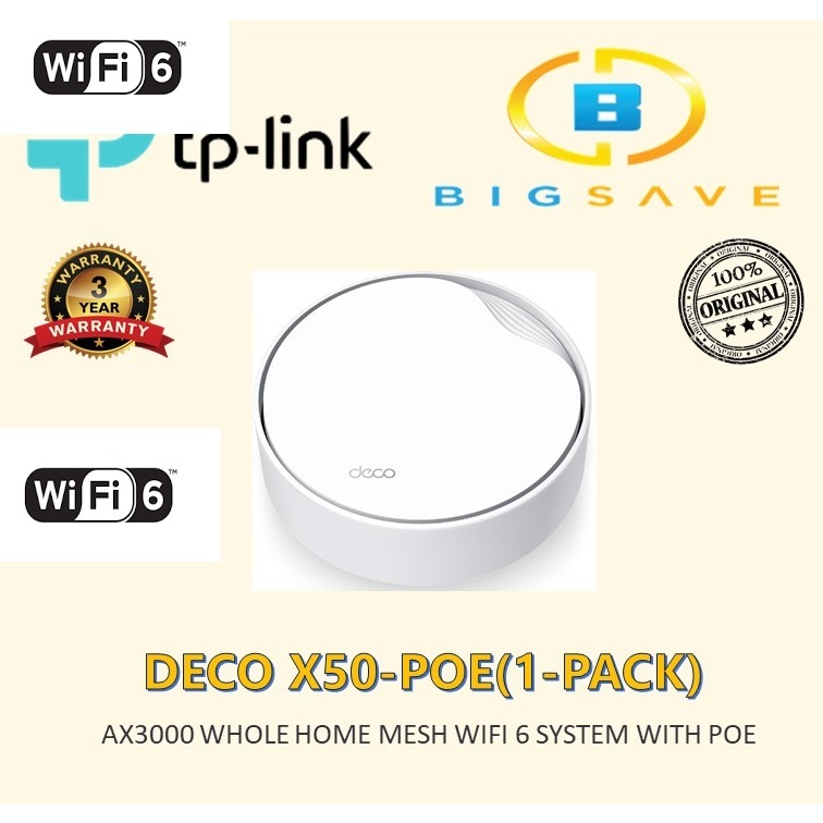 TP-LINK DECO X50-POE(1-PACK) AX3000 WHOLE HOME MESH WIFI 6 SYSTEM WITH ...