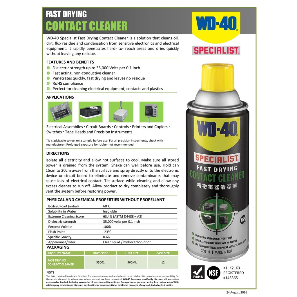 WD40 SPECIALIST FAST DRYING CONTACT CLEANER , 200ML & 360ML | Shopee ...