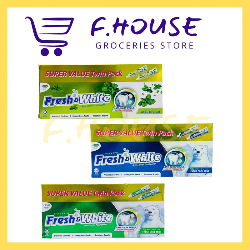 Fresh & White Natural Fresh Mint Toothpaste (225g X 2’s) | Shopee Malaysia