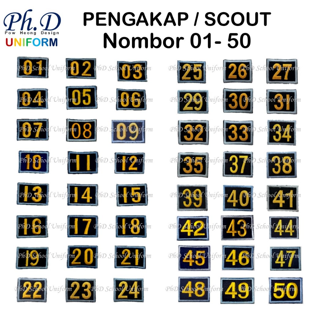 PhD Scout Number No.01-20 & 21-50 Embroidery | Lencana Nombor Pengakap ...
