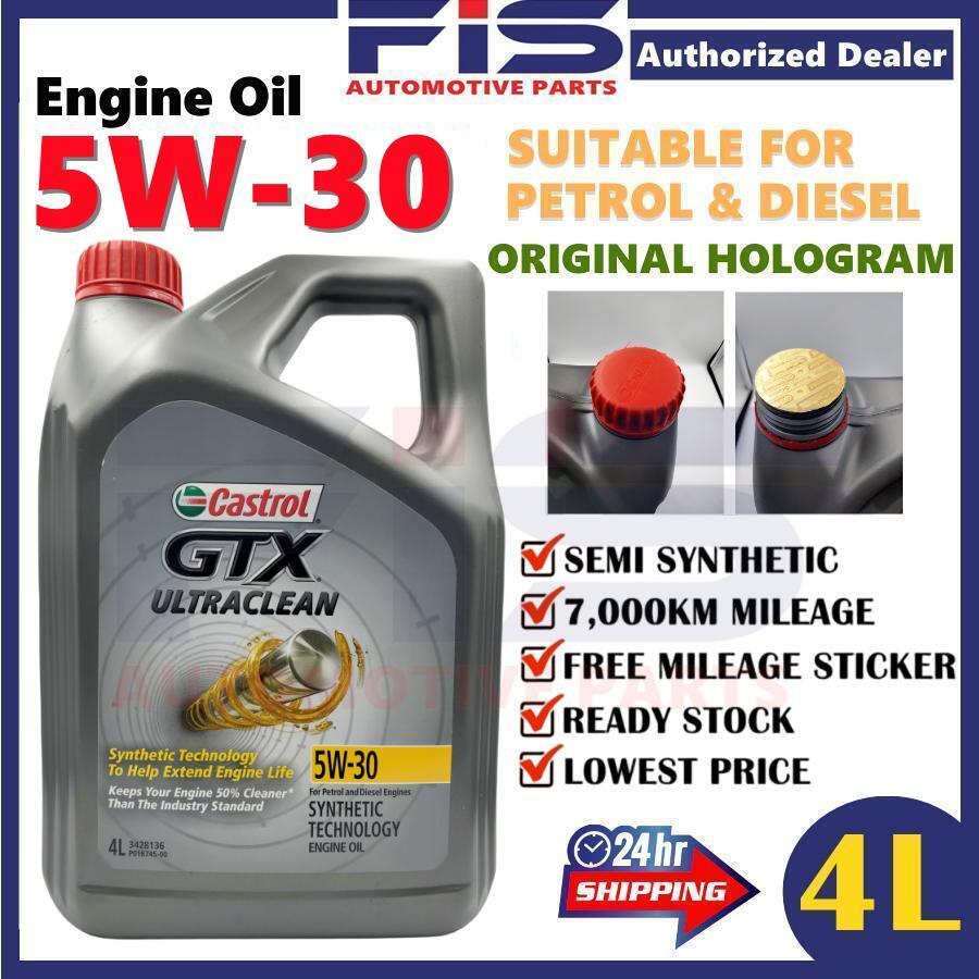 FIS Castrol Original Engine Oil GTX Ultraclean 5W30 API SN/CF ILSAC GF-5 Semi Synthetic 4Liter ...
