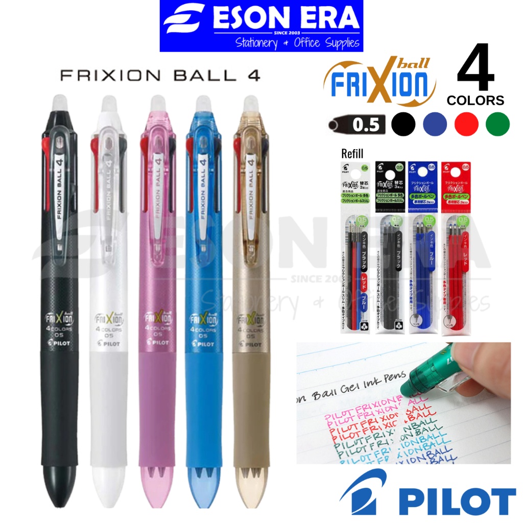 Pilot Frixion Ball 4 Colours Erasable Gel Pen 0.5mm Multifunction Gel Pen | Shopee Malaysia