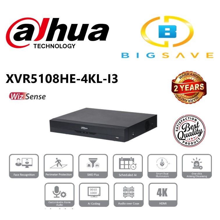 DAHUA 8CH / 8 CHANNEL XVR5108HE-4KL-I3 PENTA-BRID 4K VALUE/5MP MINI 1U 1HDD WIZSENSE DIGITAL ...