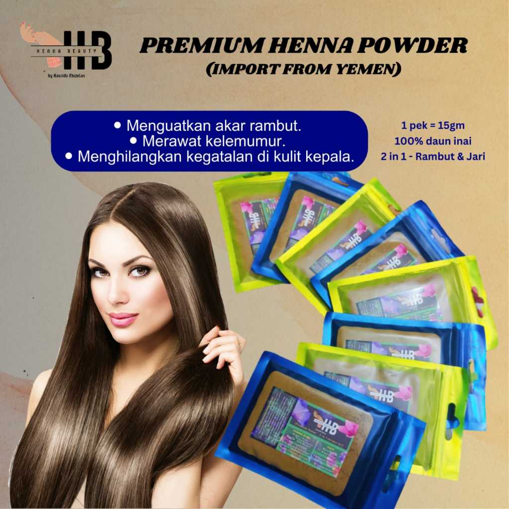 🔥 Henna Beauty Inai Rambut Jari Serbuk Daun Asli Arab Yemen 💅 Golecha ...